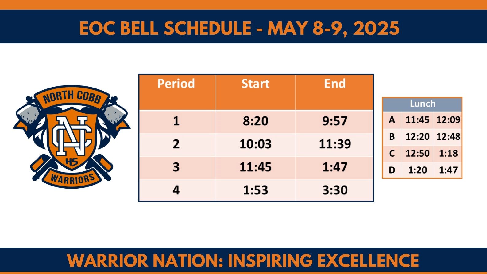 EOC Bell Schedule May 8-9